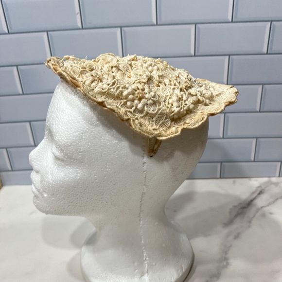 Accessories | Vintage 194s50s Ivory Lace Half Hat Fascinator Bridal ...